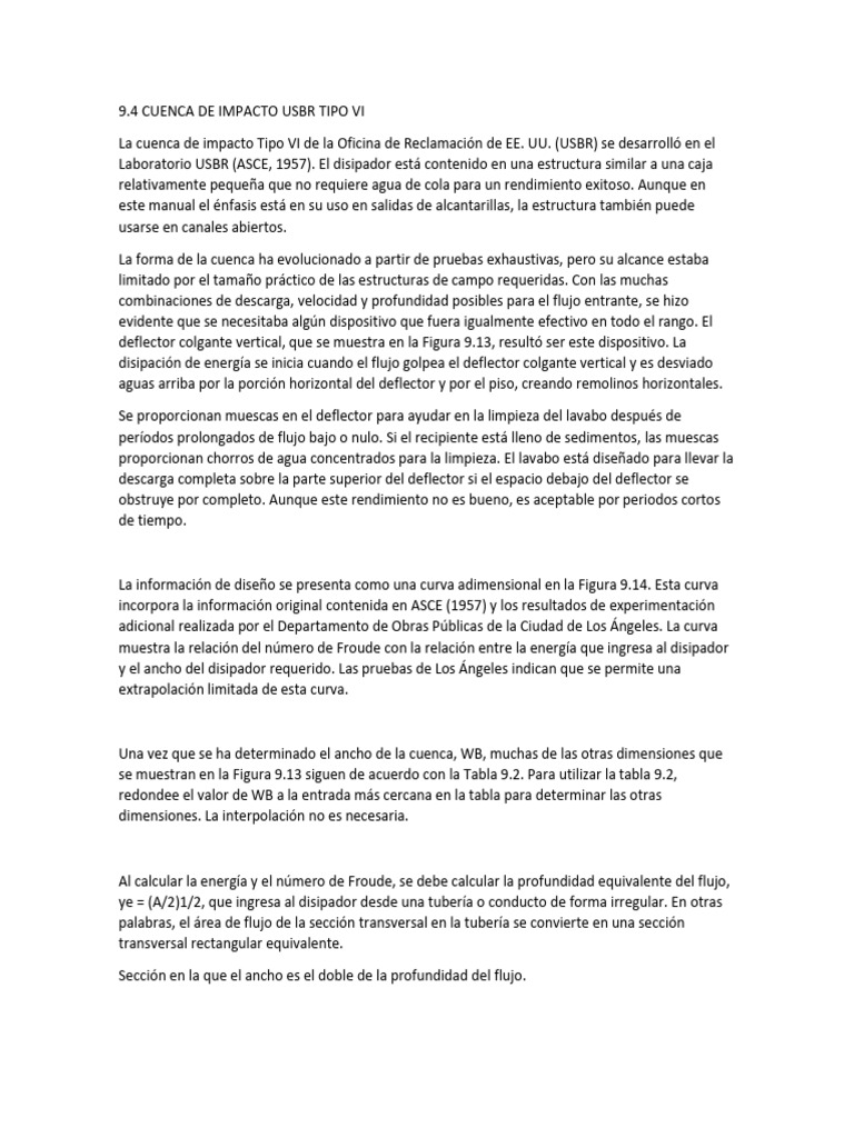 Cuenca de Impacto Usbr Tipo Vi | PDF | Hidráulica | Agua