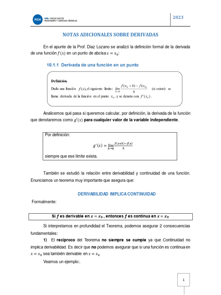 APUNTE DERIVADA Versión Final | PDF | Derivado | Función continua