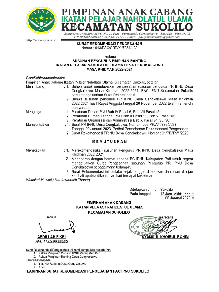 043-Rekomendasi PR Cengkalsewu - Ok | PDF