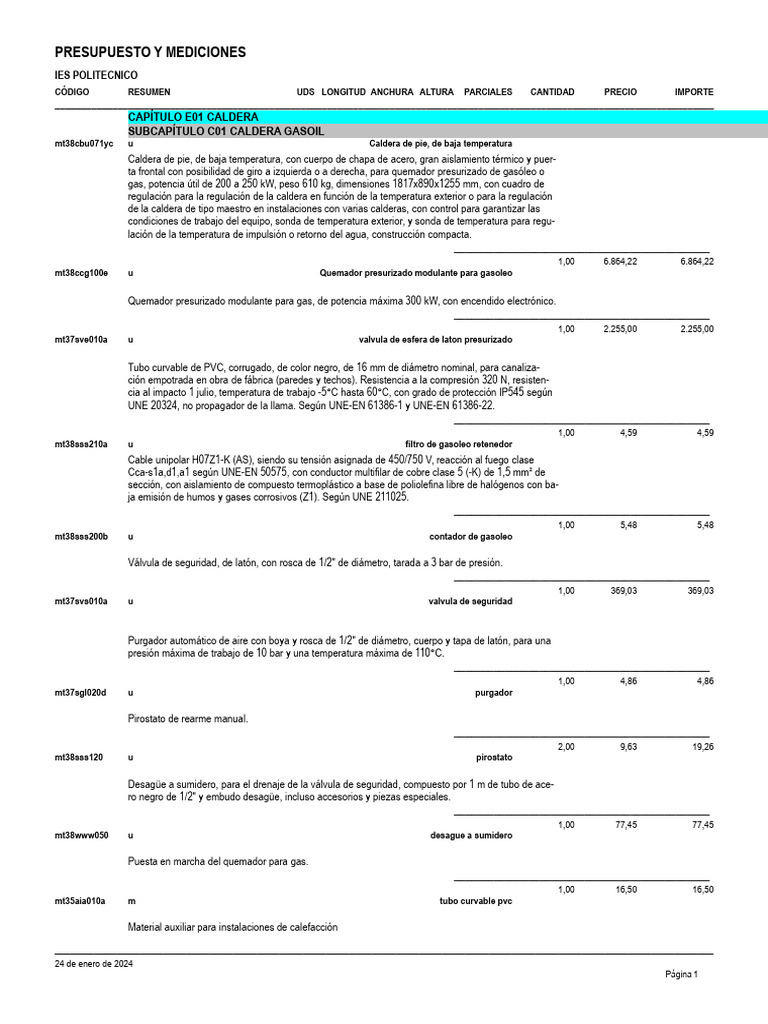 CALEFACCION - Presupuesto y Mediciones | PDF | Calor | Ingeniero civil