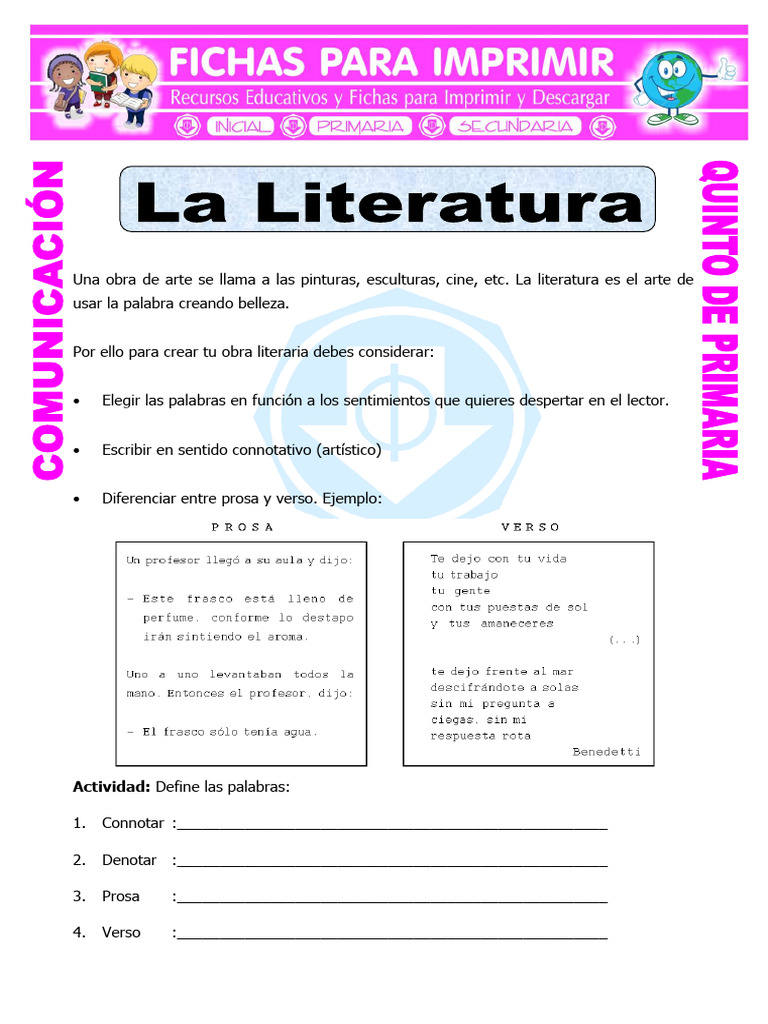 Ficha Que Es La Literatura Para Quinto De Primaria Pdf