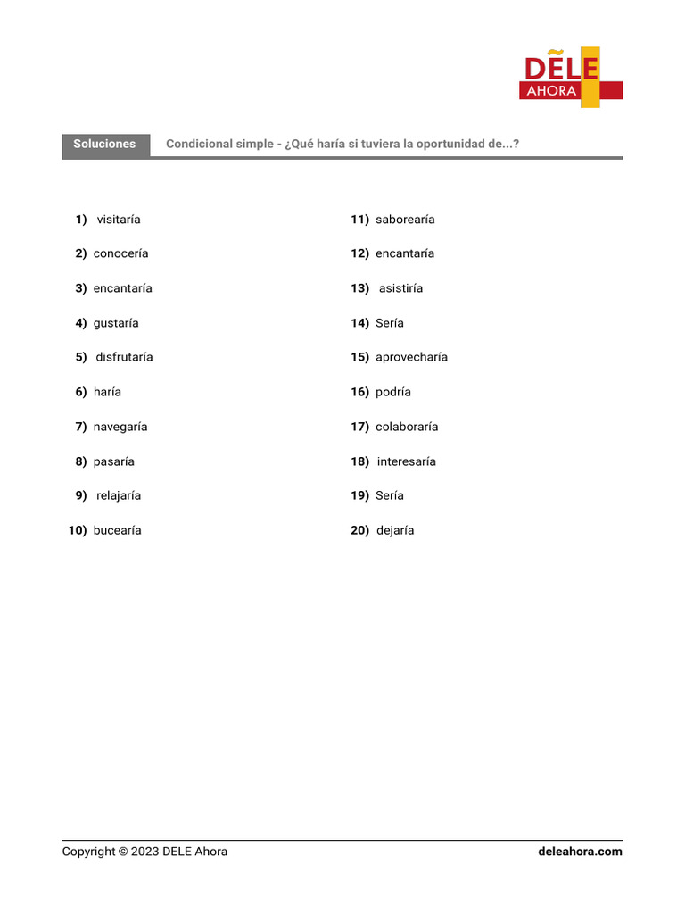 Condicional Simple Que Haria Si Tuviera La Oportunidad de - Soluciones ...