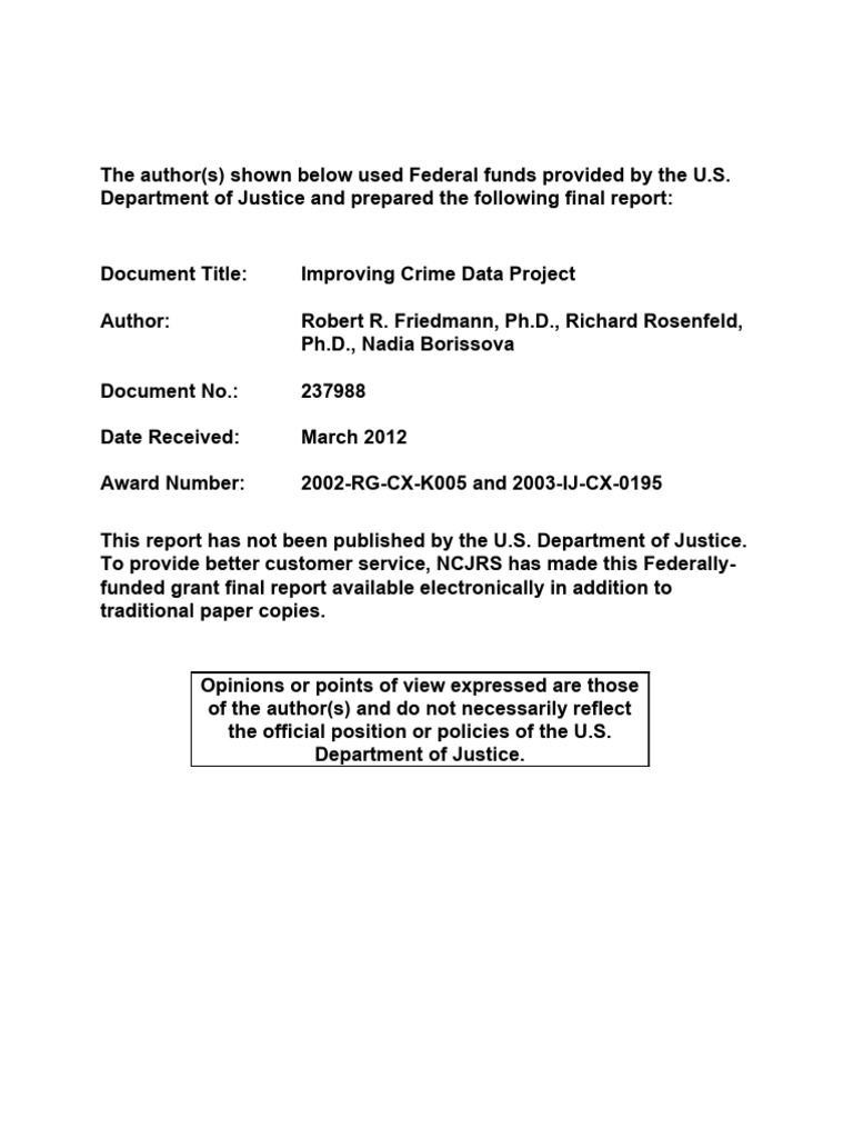 237988 | PDF | Uniform Crime Reports | Crimes