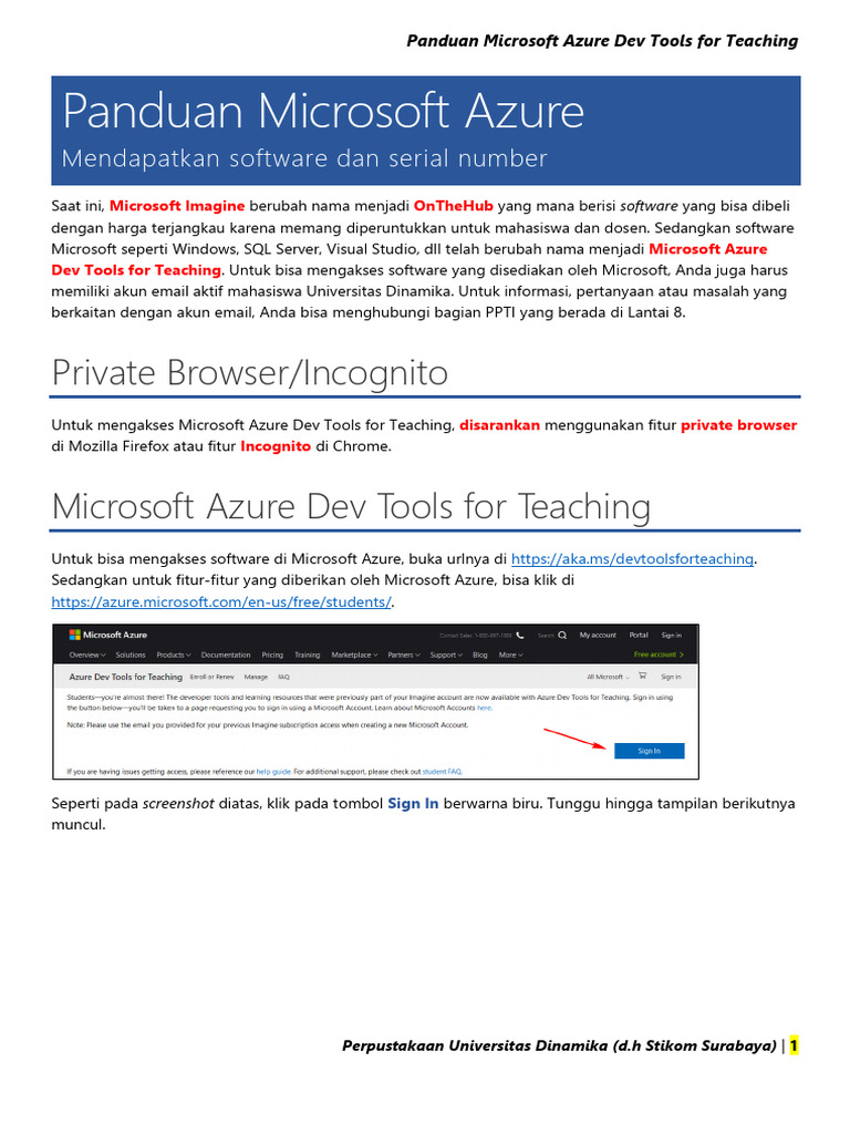 Panduan Microsoft Azure Pengganti Microsoft Imagine 25052021 v2 | PDF