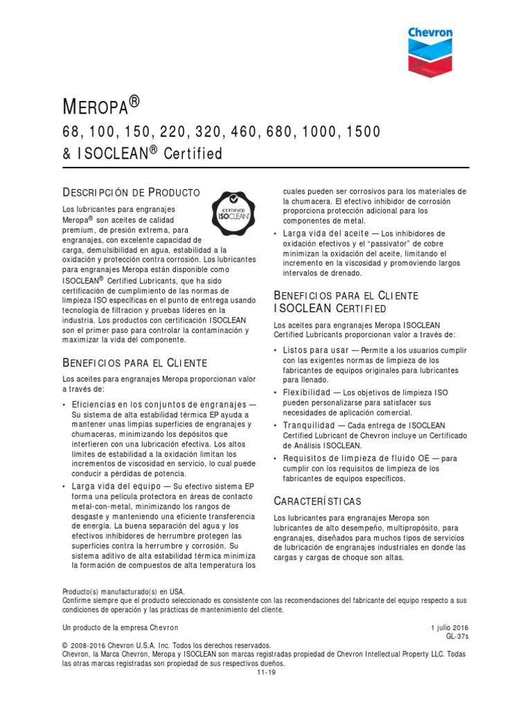 Aceite MEROPA 220 | PDF | Engranaje | Lubricante