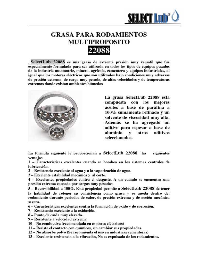 Grasa SelectLub 22088 para Rodamientos | PDF