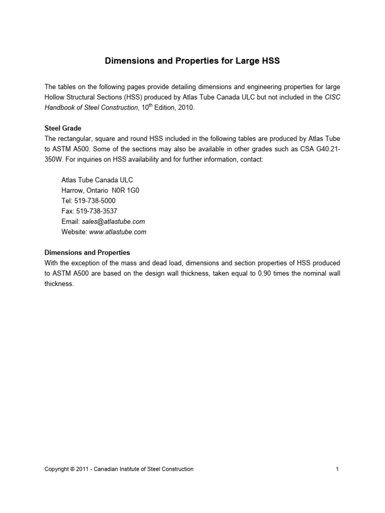 Atlas Large HSS | PDF | Structural Engineering | Structural Steel