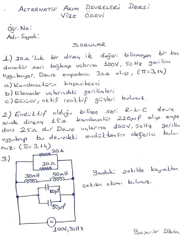 AA. Devreleri Vize Ödev Soruları | PDF