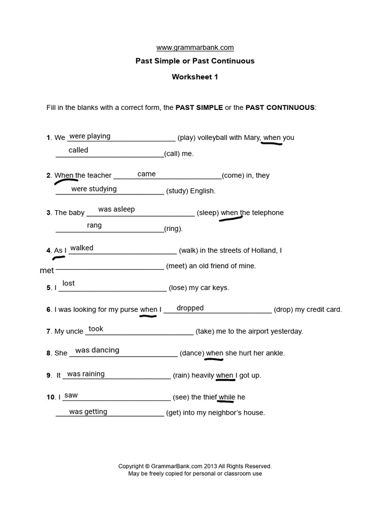 Past Simple Vs Past Continuous Worksheet | PDF