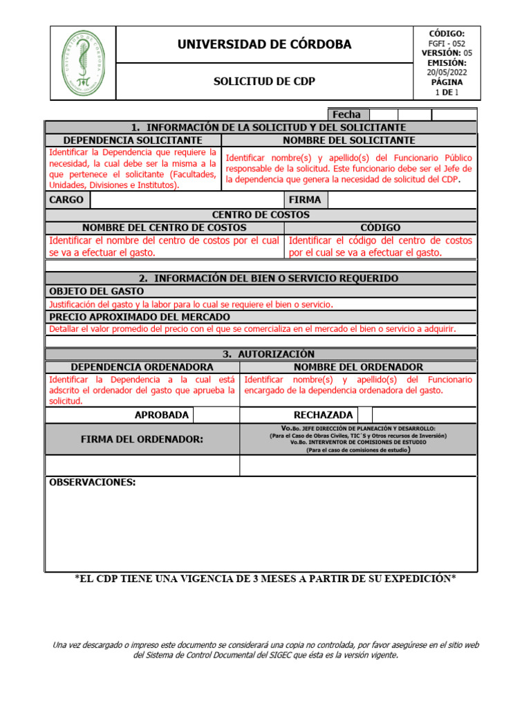 Solicitud de CDP Fgfi-052 - 5 | PDF | Negocios