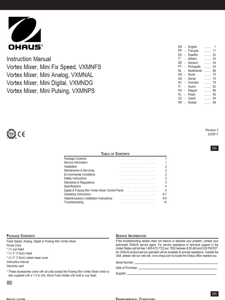 Mini Vortex Mixers Manual | PDF