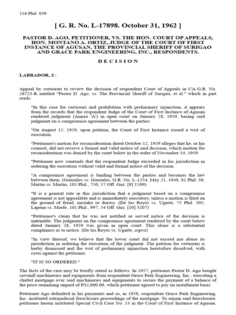 8 Ago vs. CA, and Grace Park Engineering GR No. L-17898, Oct. 31 | PDF ...