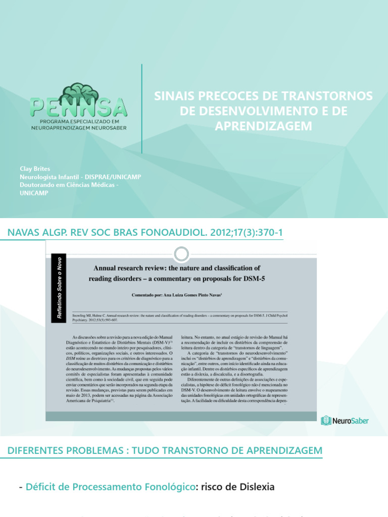 PS M1 Aula 4 Sinais Precoces de Transtornos de Desenvolvimento e Aprendizagem | PDF | Espectro ...