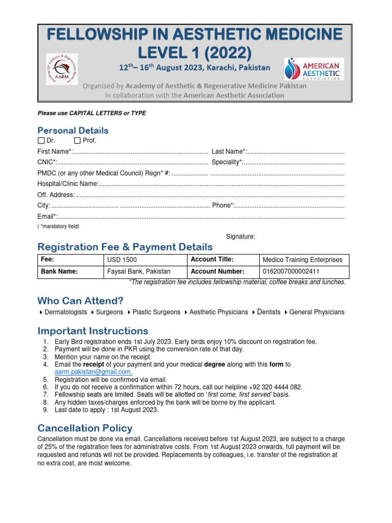 Reg Form - L1 KHI Aug23 | PDF | Fee | Payments