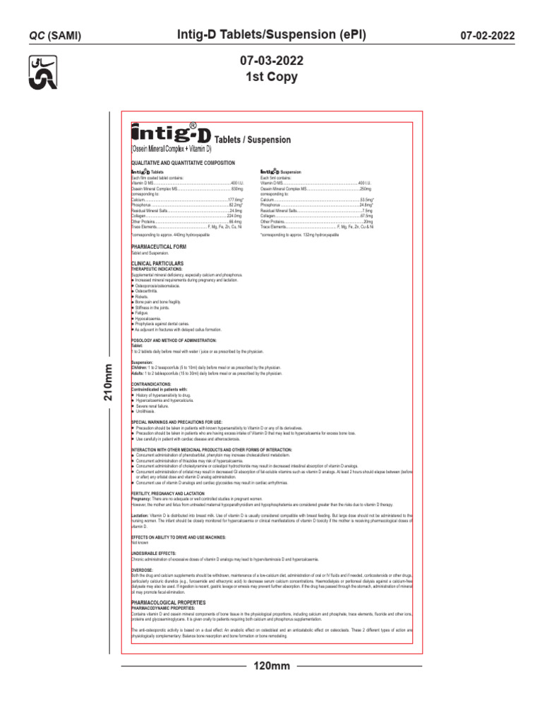 Intig-D Tablets-Suspension | PDF | Vitamin D | Vitamin