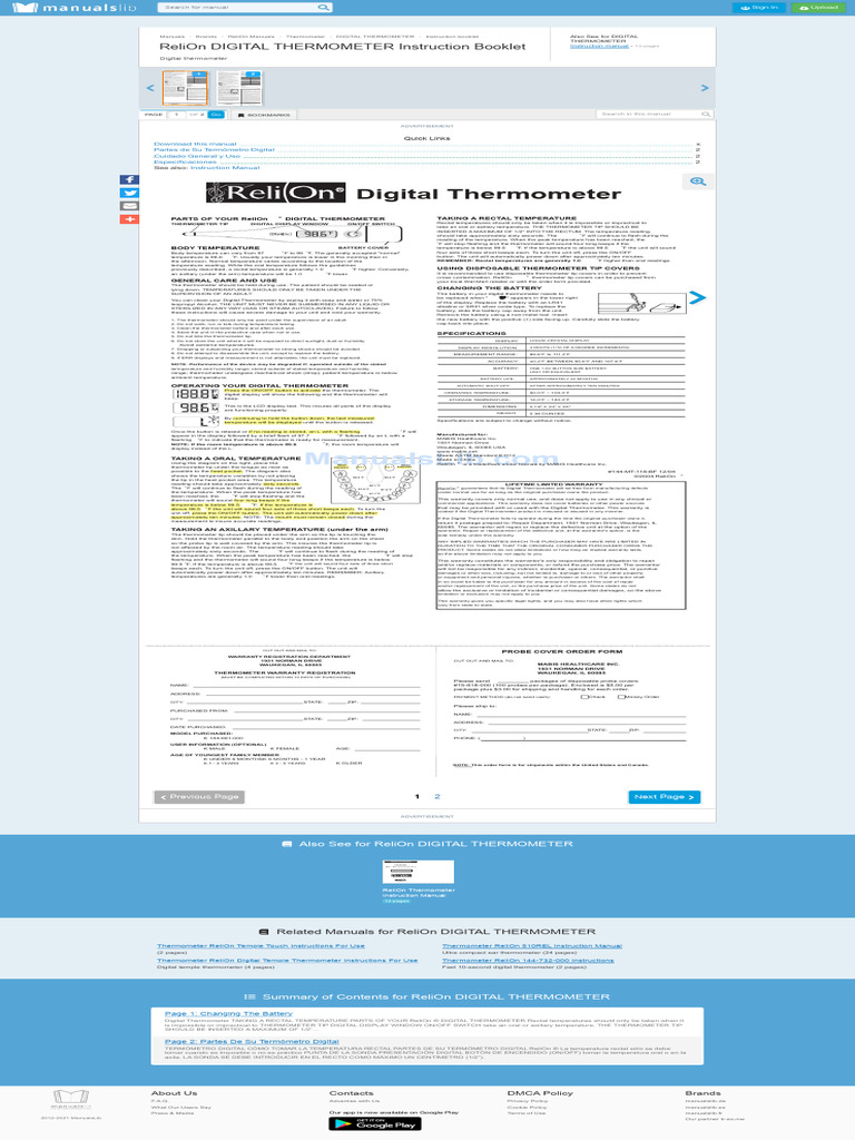 Relion Digital Thermometer | PDF