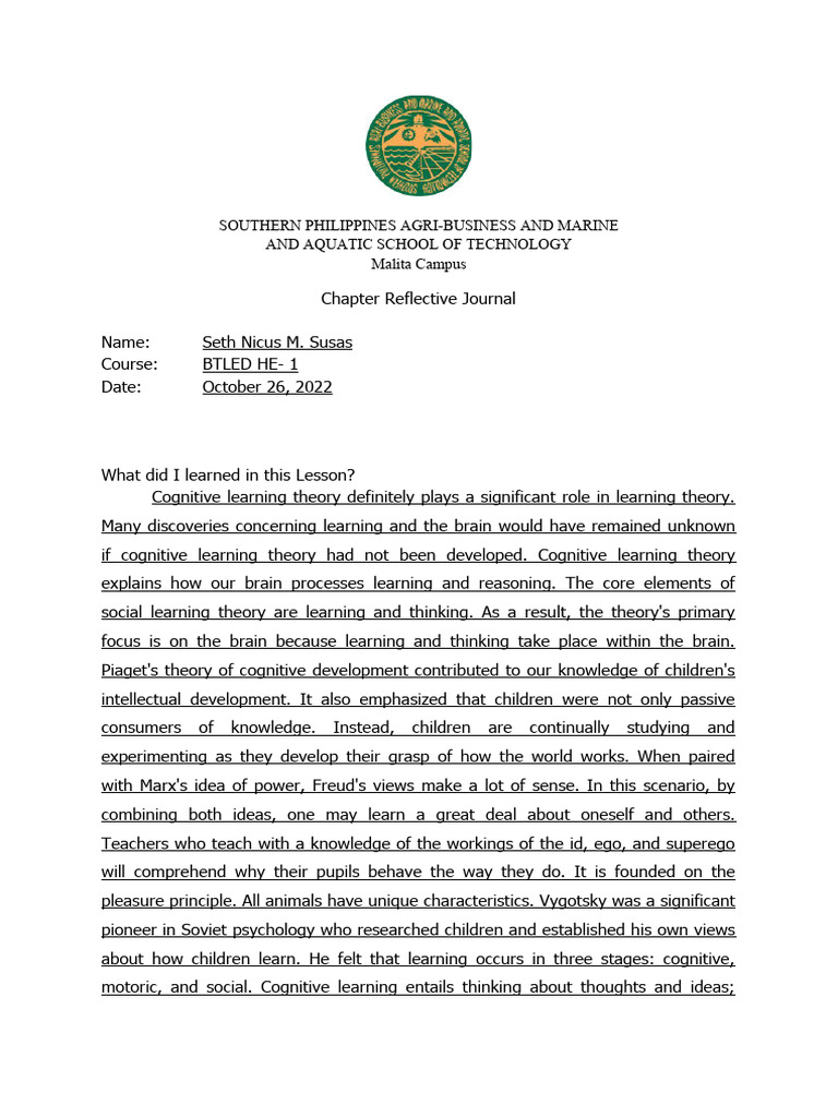 Cognitive Theory Reflective-Journal | PDF | Learning | Cognitive ...