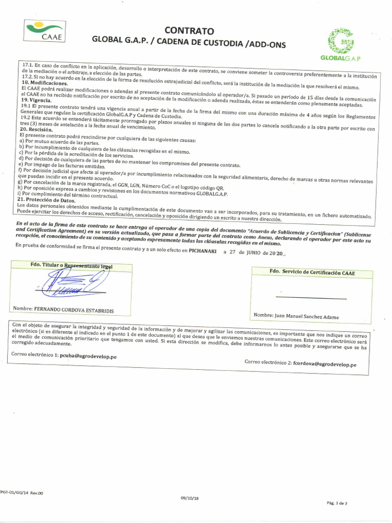 Firma Contrato Inscripción GG - Coc - Add-Ons (SSG) Rev.00 091018 - Firma | PDF