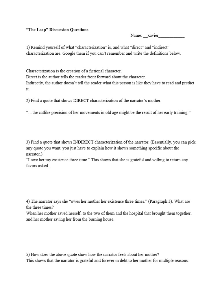 Leap Discussion Questions | PDF | Poetry | General Fiction
