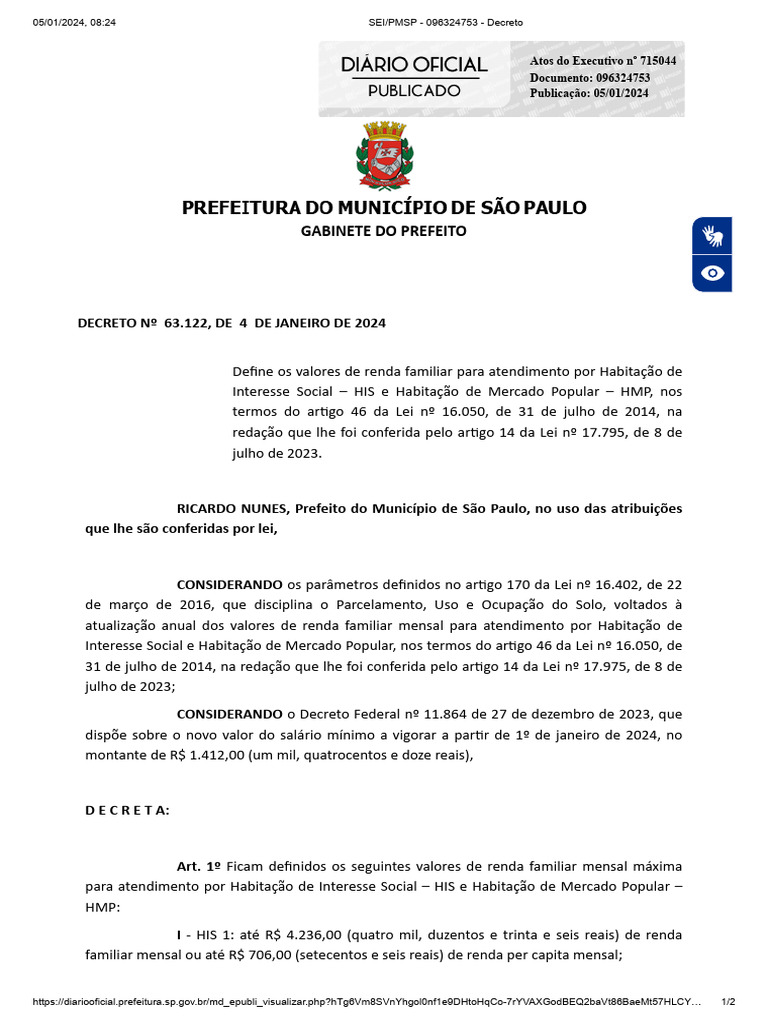 Decreto63122 24 valoresHIS HMP | PDF | Governo | Brasil