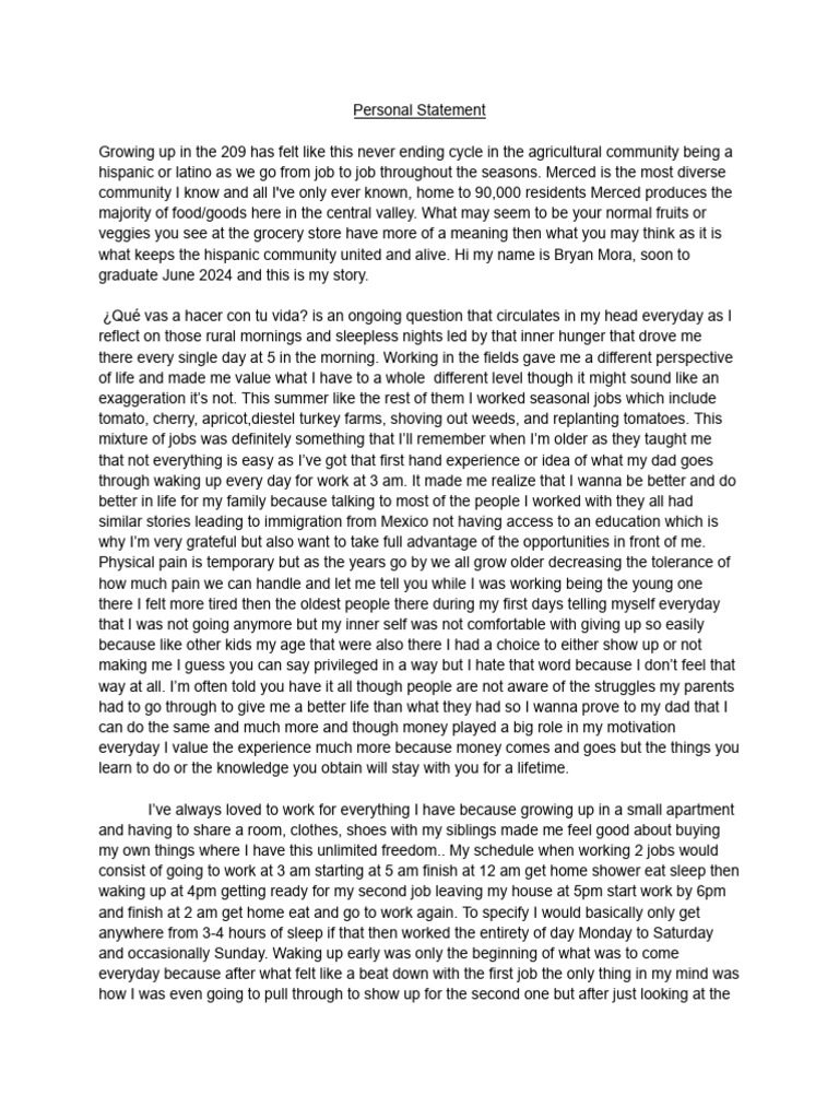 Bryan Mora - Personal Statement 2 | PDF
