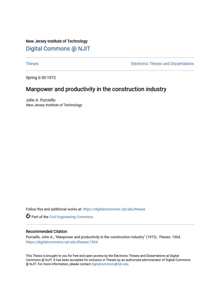 Manpower and Productivity in The Construction Industry | PDF