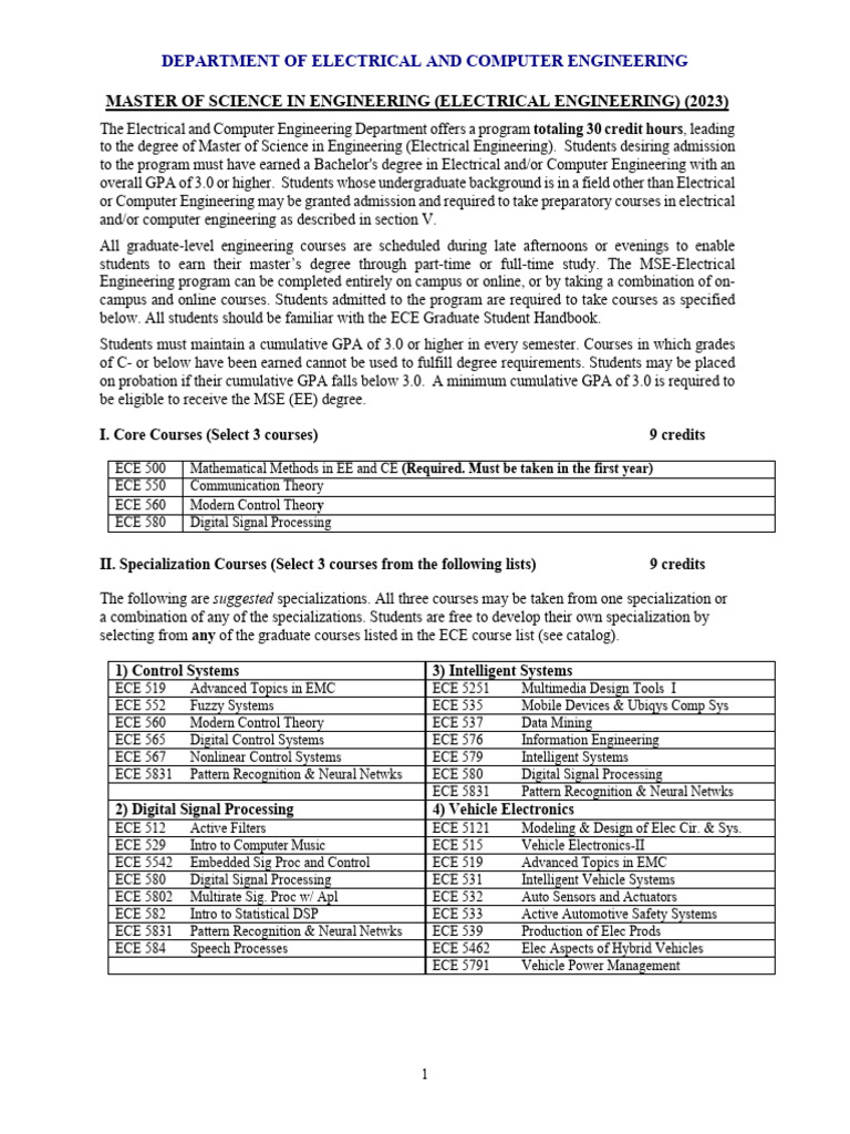 UM-Dearborn Electrical Engineering MS Guide | PDF | Electronic ...