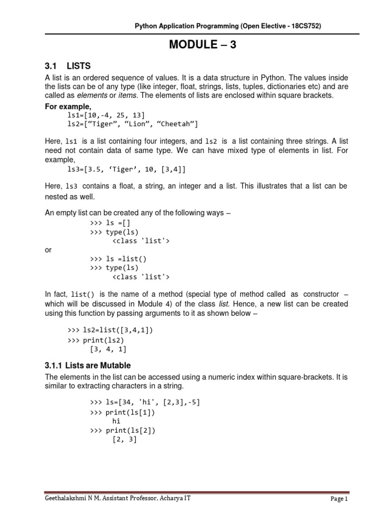 Module 3 - Lists, Dictionaries, Tuples, Regular Expressions - NOTES | PDF