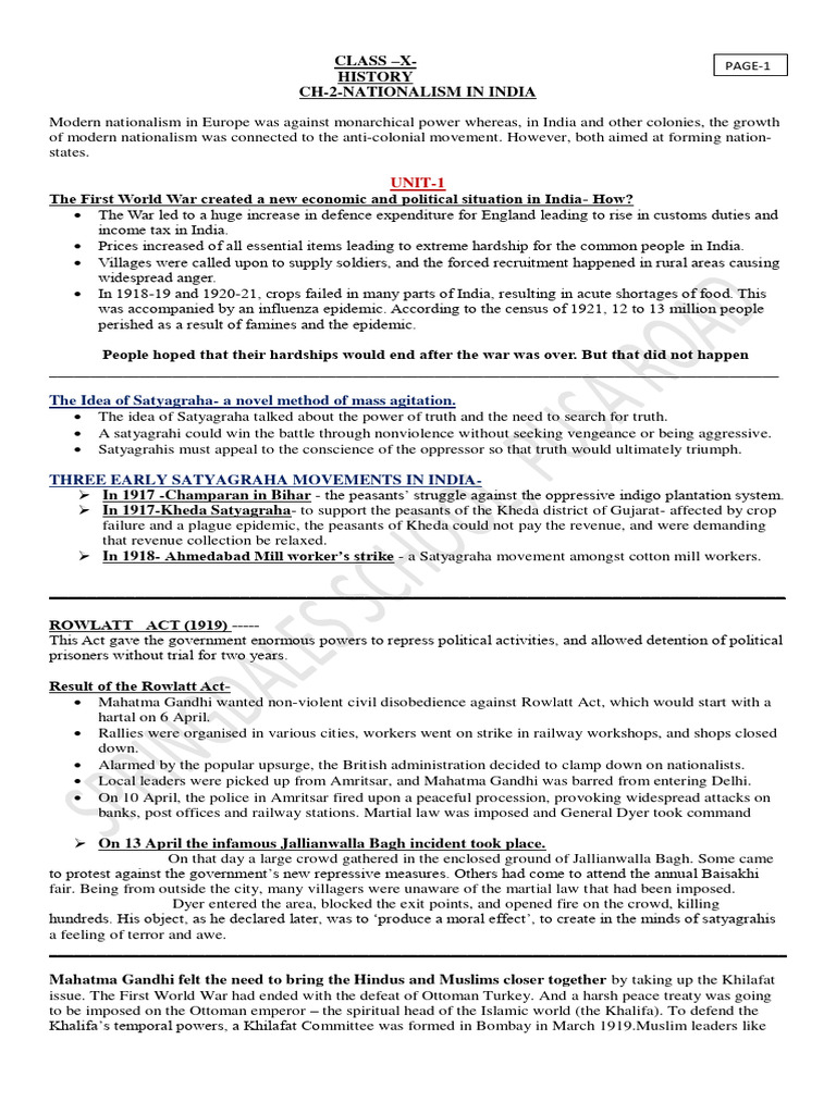 Nationalism in India - Notes | PDF | Mahatma Gandhi | British Raj