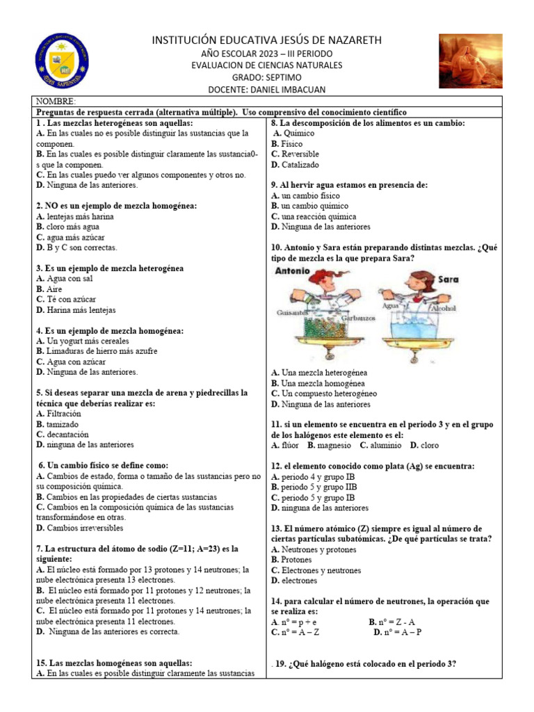 Examen Grado 7° | PDF