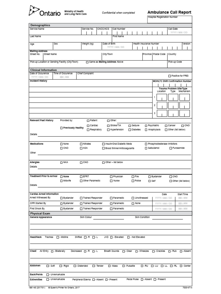 ACR Sample Ontario | PDF | Injury | Cardiac Arrest