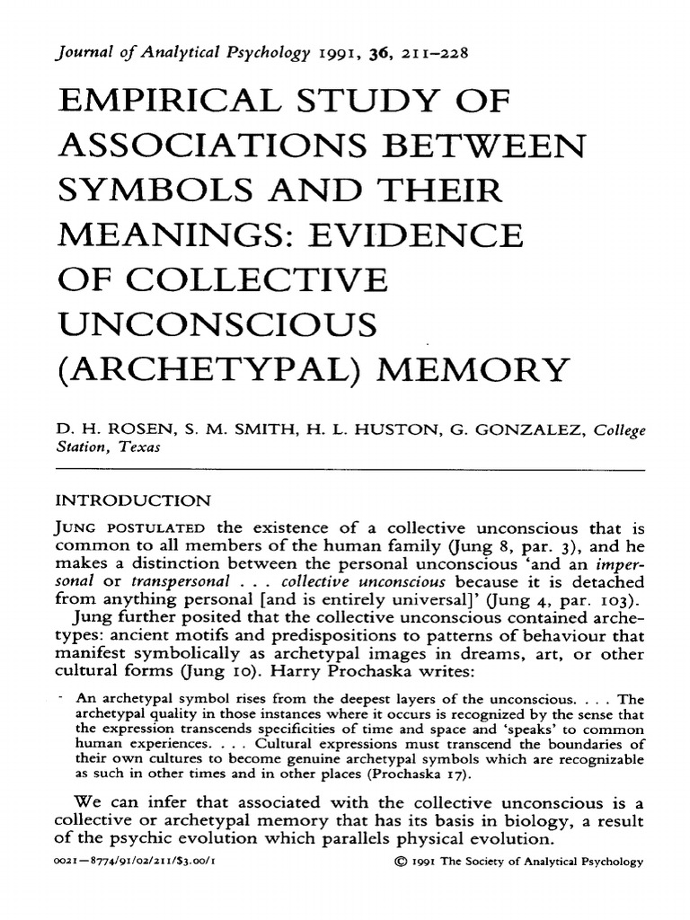 Evidence of Carl Jung Archetypal Memory - Rosen - Et - Al - 1991 | PDF