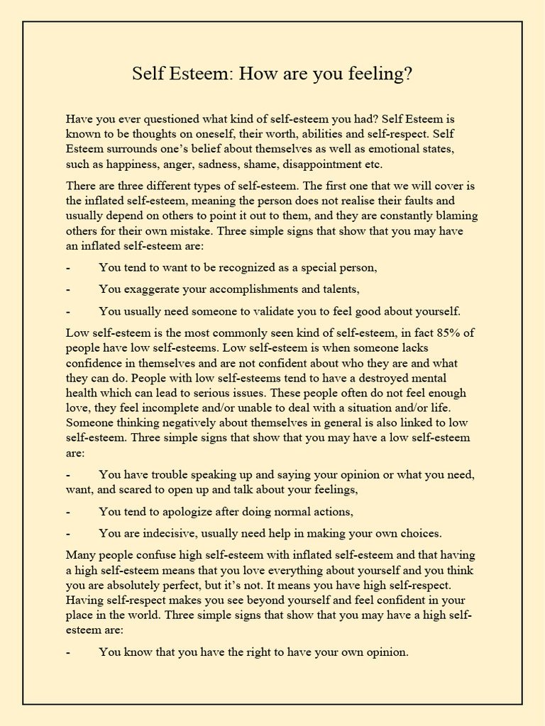 Self Esteem Article | PDF | Self Esteem | Cognitive Science