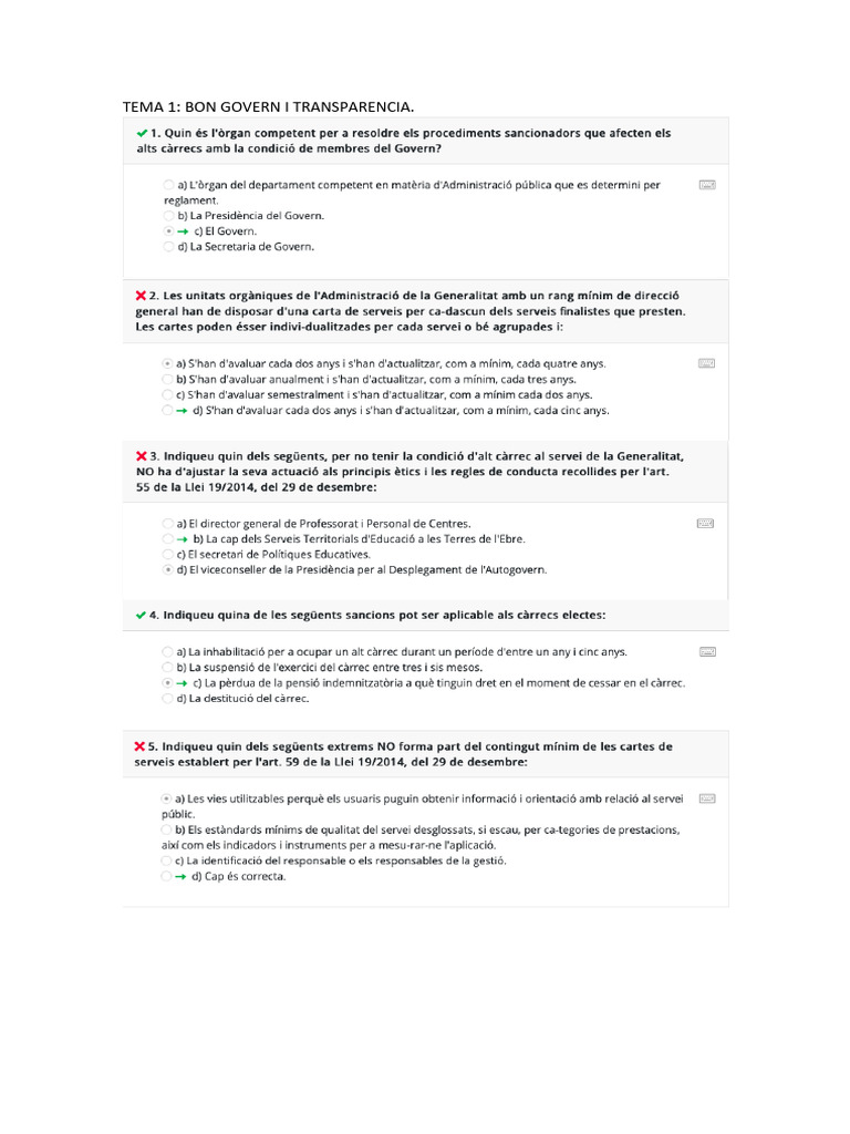 Test. Bon Govern I Transparencia | PDF
