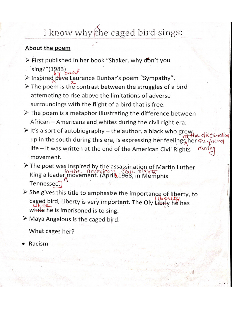 I Know Why Caged Bird Sings (Notes) | PDF