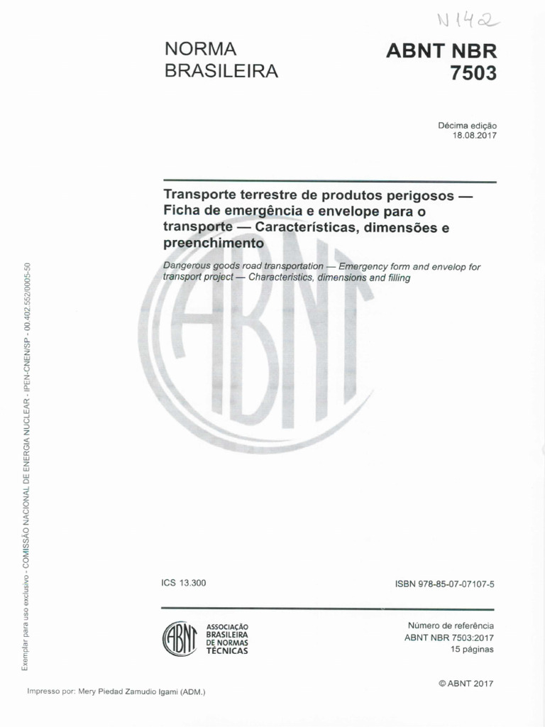 NBR 7503 - FIcha de Emergência | PDF