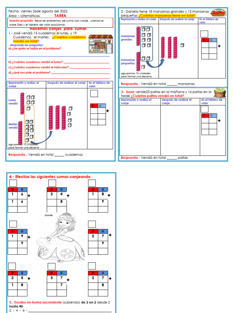 Problemas de Suma con Canje en Matemáticas | PDF