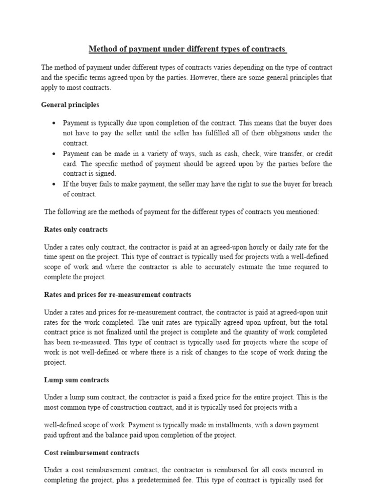 Contract Payment Methods Guide | PDF | Private Law | Business