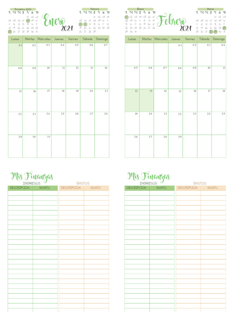 Calendario Mensual Con Finanzas | PDF
