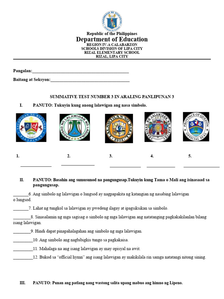 2ND Summative Test in Araling Panlipunan | PDF