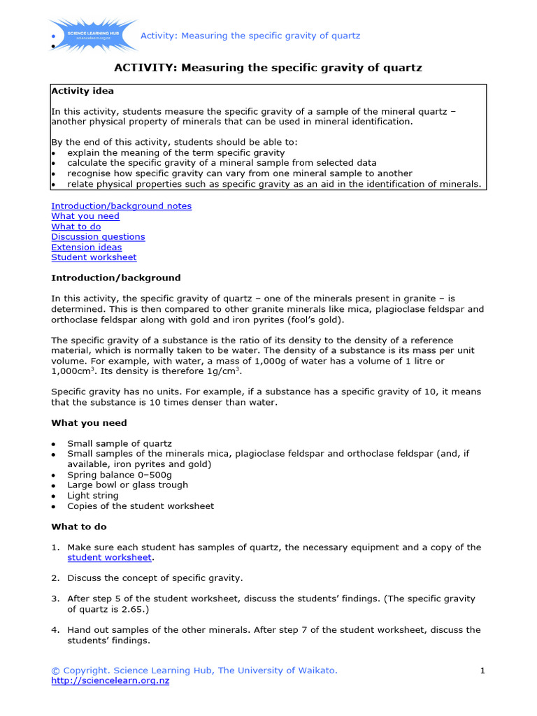 Measuring The Specific Gravity of Quartz | PDF