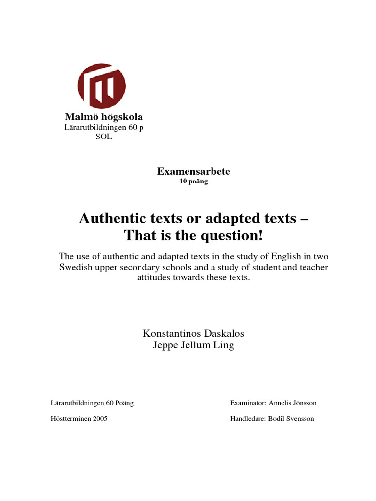 FULLTEXT For Authentic Text | PDF | Teachers | Reading Comprehension