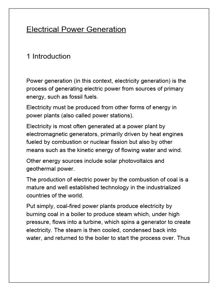 Electrical Power Generation | PDF | Electricity Generation | Power Station
