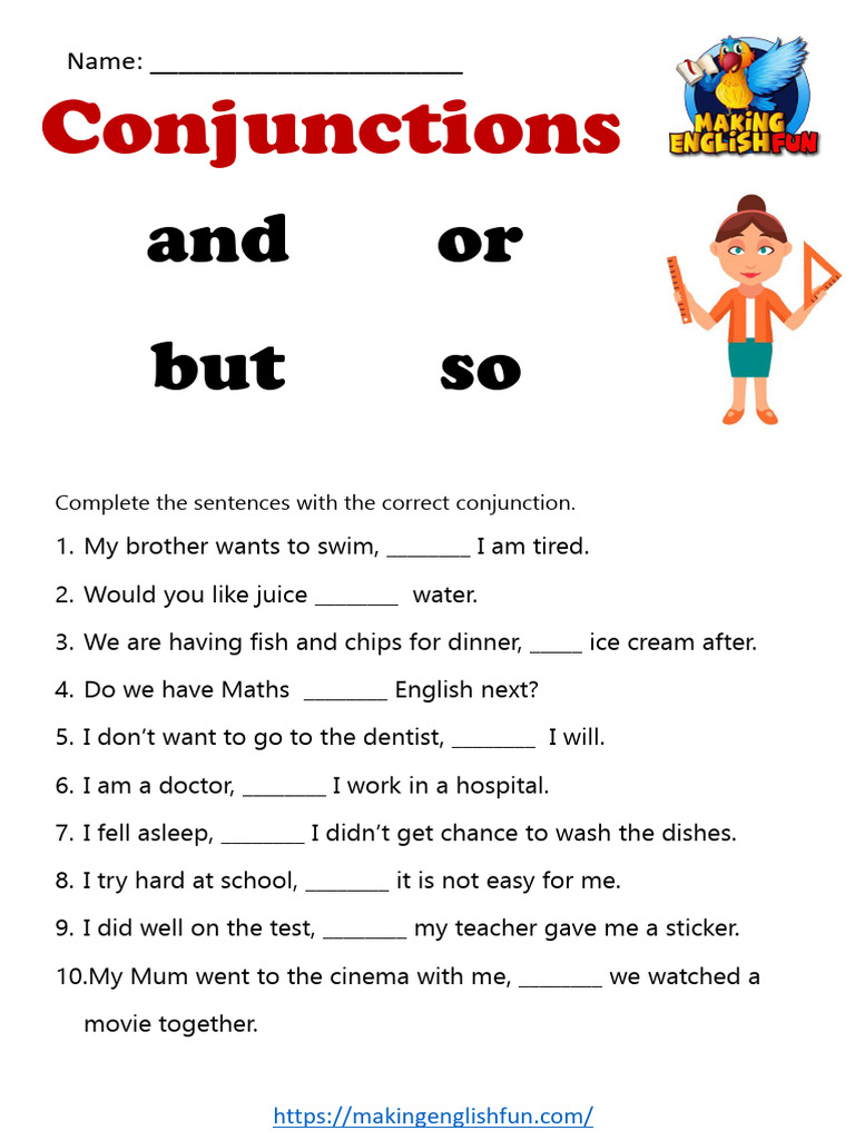 Free Conjunctions Worksheets 1 3 - 2 | PDF