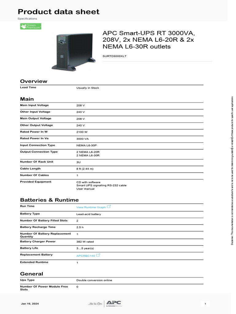 APC SmartUPS-OnLine SURTD3000XLT | PDF | Electricity | Electronics