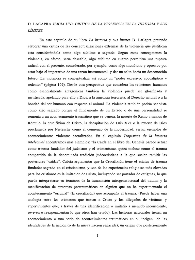 Lacapra Sobre La Violencia en Historia y Sus Límites. Recensión | PDF ...