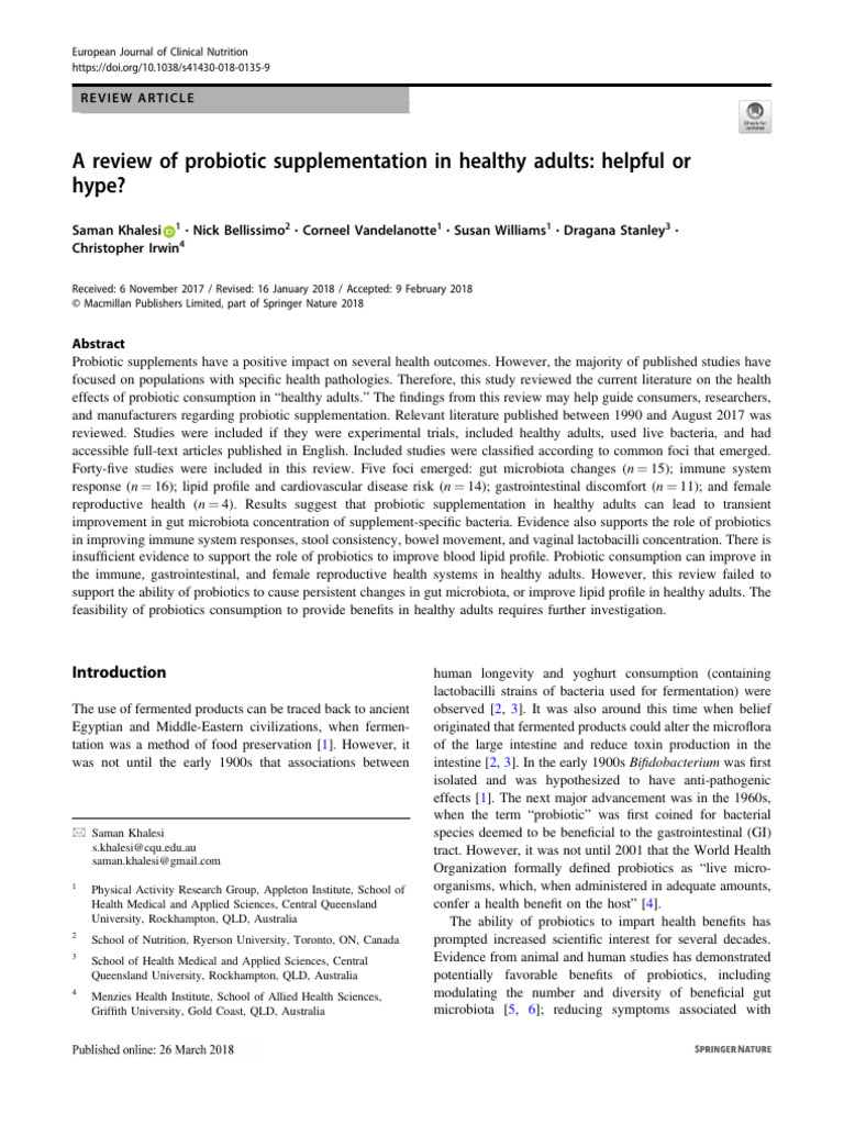A Review Of Probiotic Supplementation In Healthy Adults Helpful Or Hype