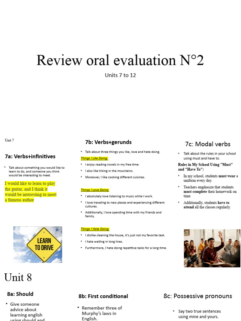 Review Oral Evaluation N°2 | PDF | Syntax | Grammar