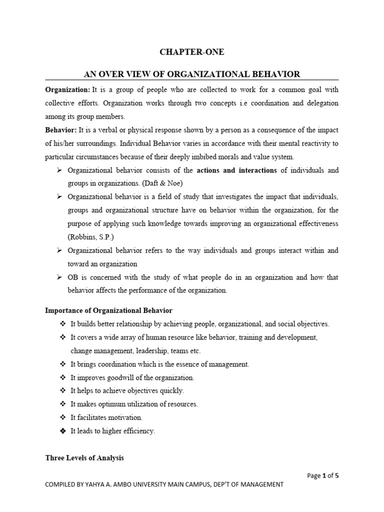 Chapter-One An Over View of Organizational Behavior | PDF | Sociology ...