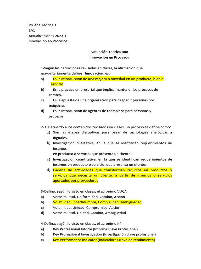 Prueba Teórica 1 EA1 - Innovaciòn en Procsos | PDF | Innovación | Método científico